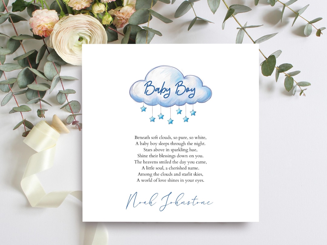 Baby Boy Poem Card Personalised With Name, Customised New Baby Boy ...