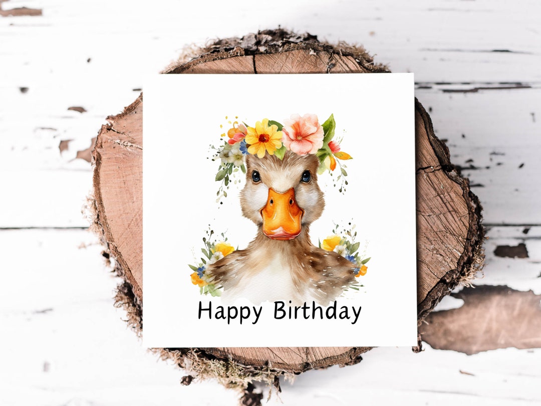 Cute Duck With Floral Crown Birthday Card for Her, Pretty Card for Mum ...