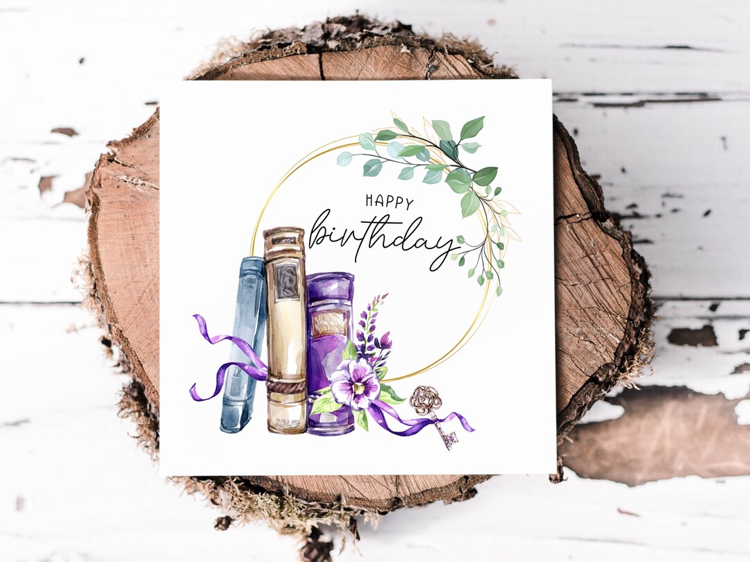 Floral Book Theme Birthday Card for Her, Pretty Card for Book Fan ...