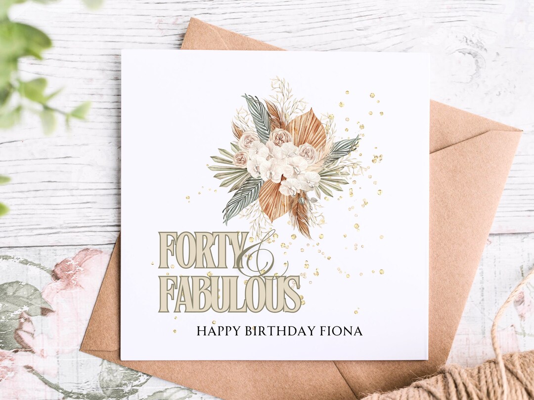 Personalised Boho Floral Happy Birthday Card for Her, Custom Bohemian ...