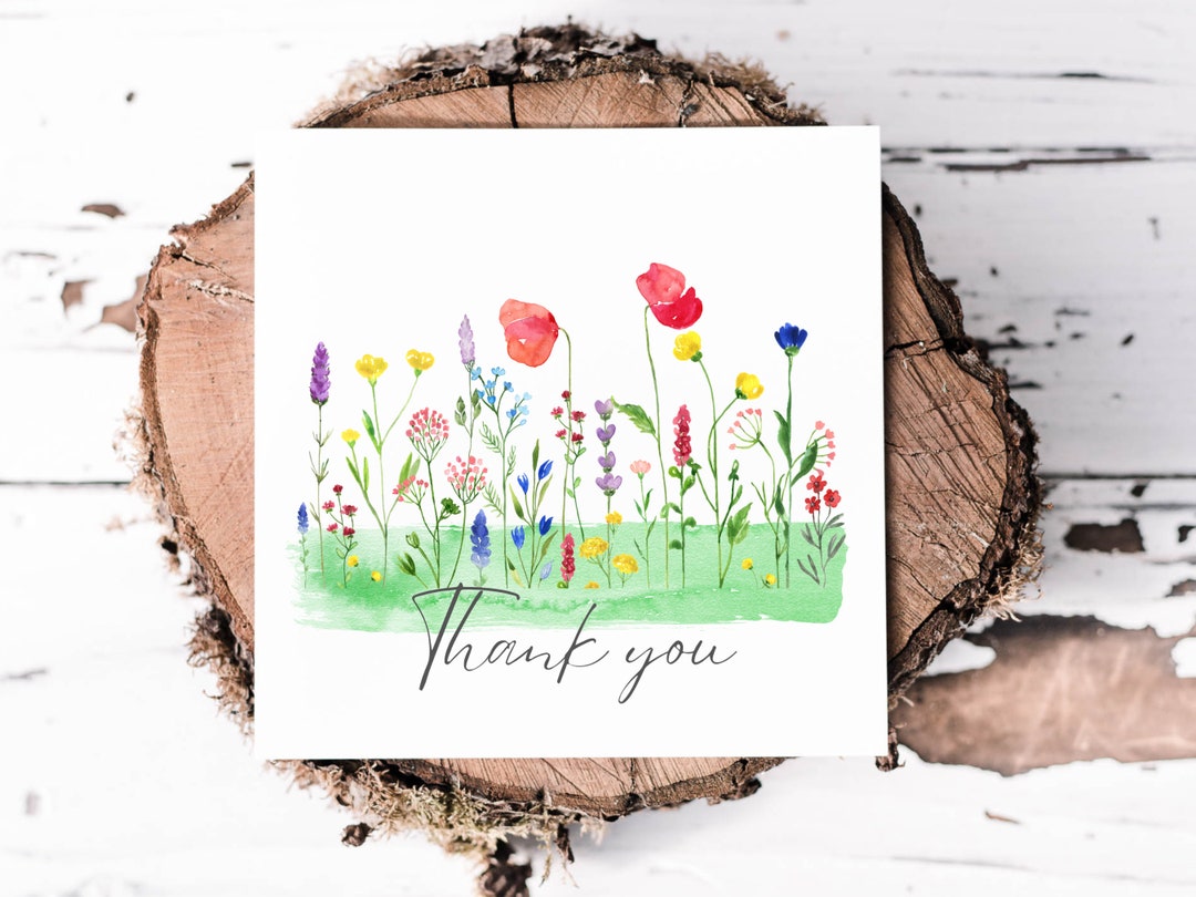 Beautiful Wildflower Thank You Card, Printed on Quality Linen Card for ...