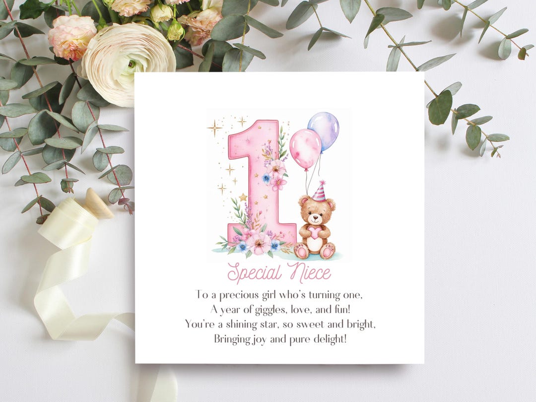 Niece 1st Birthday Card: Floral Teddy Bear Keepsake - Etsy