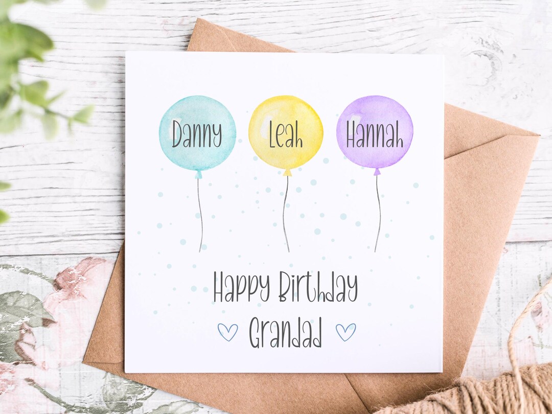 Personalised Grandad Birthday Card From Grandchildren With Balloons ...