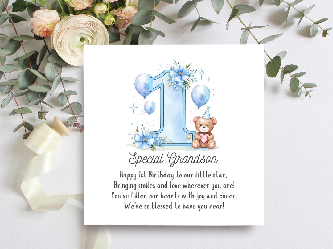 Special Grandson 1st Birthday Card, Cute Little Boy First Birthday Card ...