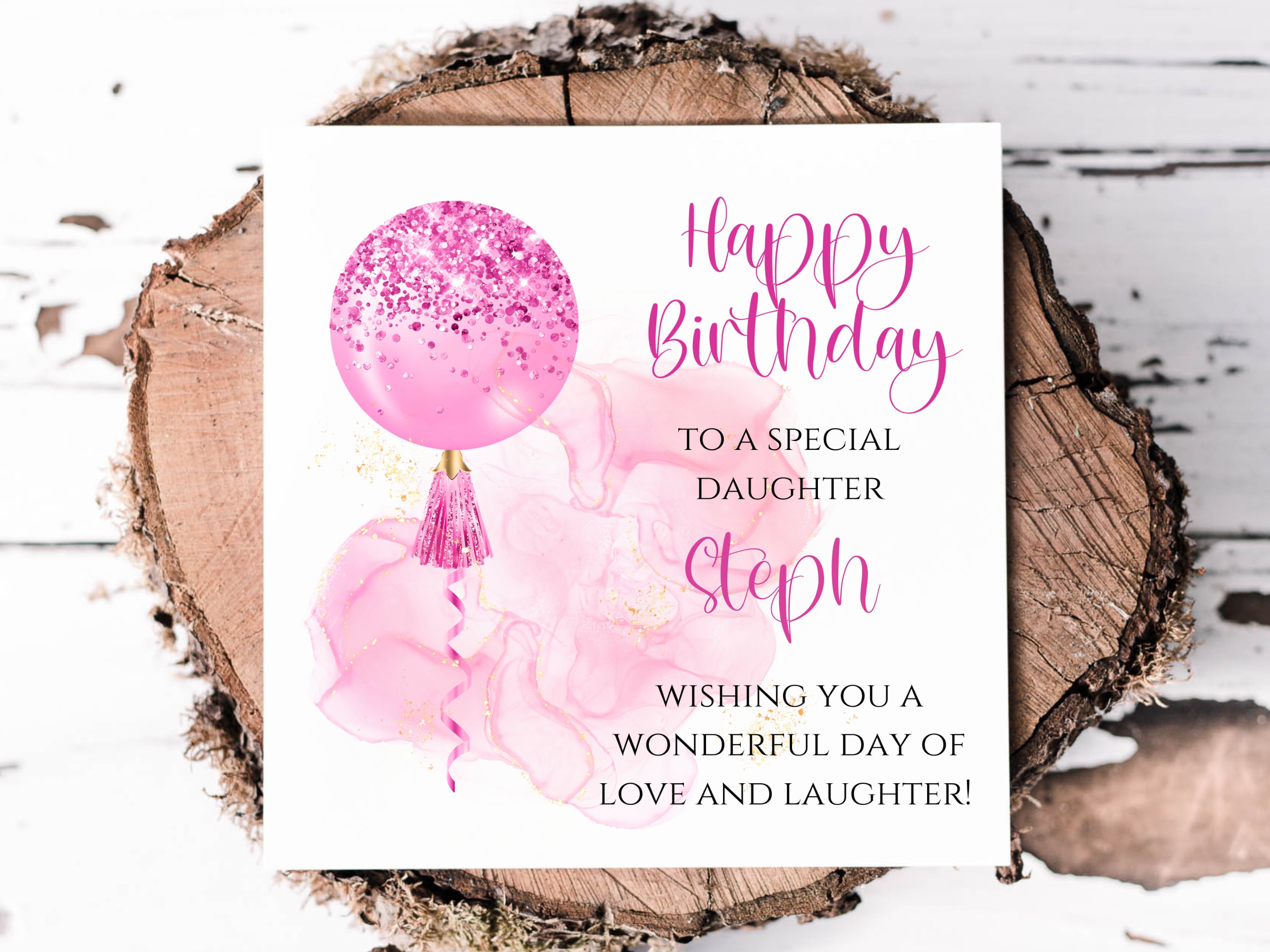 Personalised Daughter Birthday Card With Pink Glitter Orb - Etsy UK