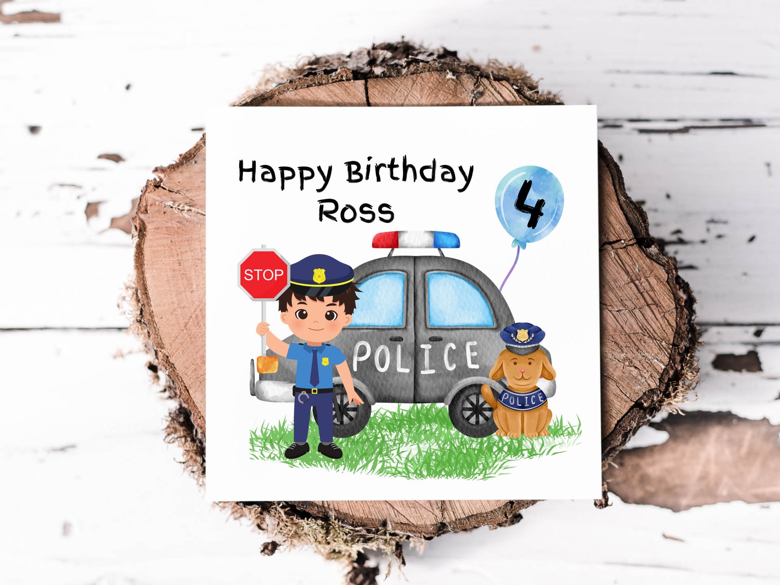 Personalised Police Theme Birthday Card for Kids, Cute Card for Son ...