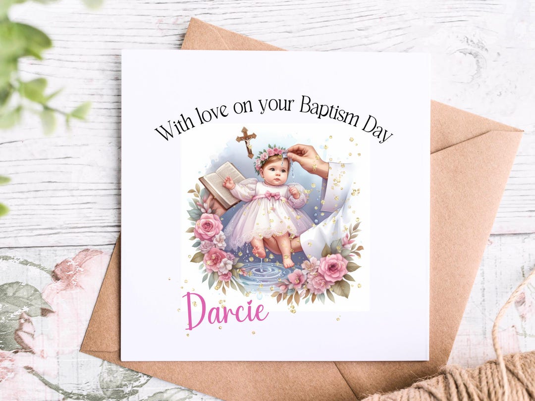 Pretty Personalised Baptism Card for Baby Girl, With Love on Your ...
