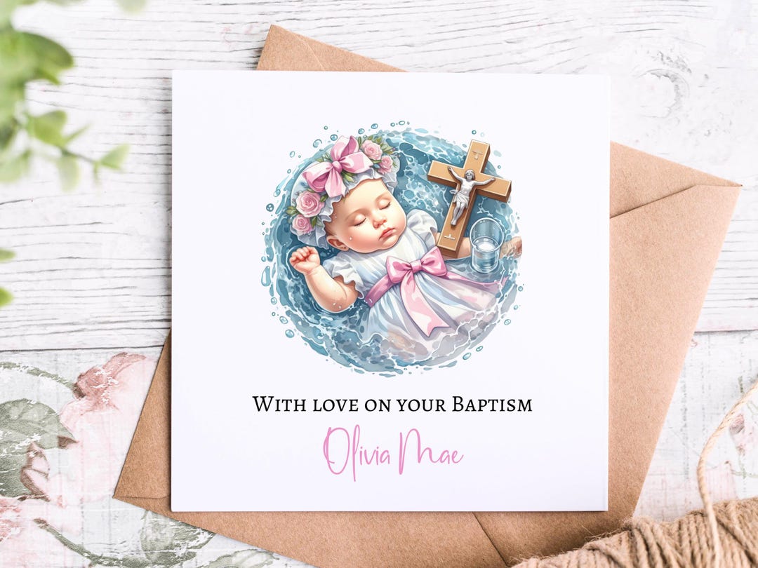 Girls Baptism Card Personalised With Name, Christening Celebration Card ...
