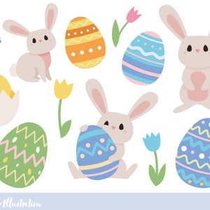 Easter Clipart Cute Bunnys Eggs Instant Download Printable Planner ...