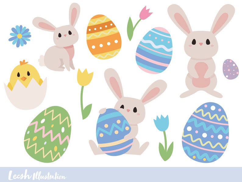 Easter Clipart Cute Bunnys Eggs Instant Download Printable Planner ...