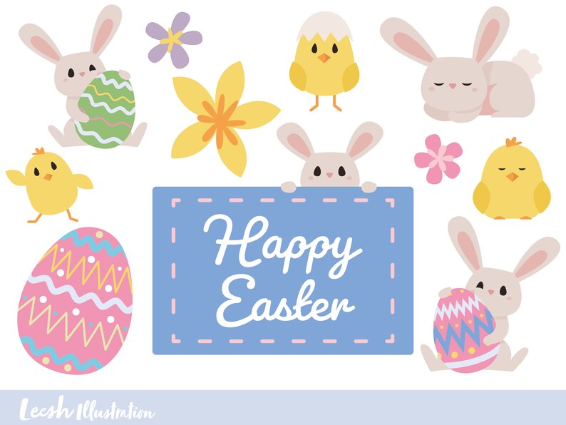Easter Clipart Cute Bunnys Eggs Instant Download Printable Planner ...