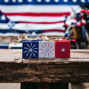 Red White and Blue USA Wood Blocks for Patriotic Theme Tier Tray ...