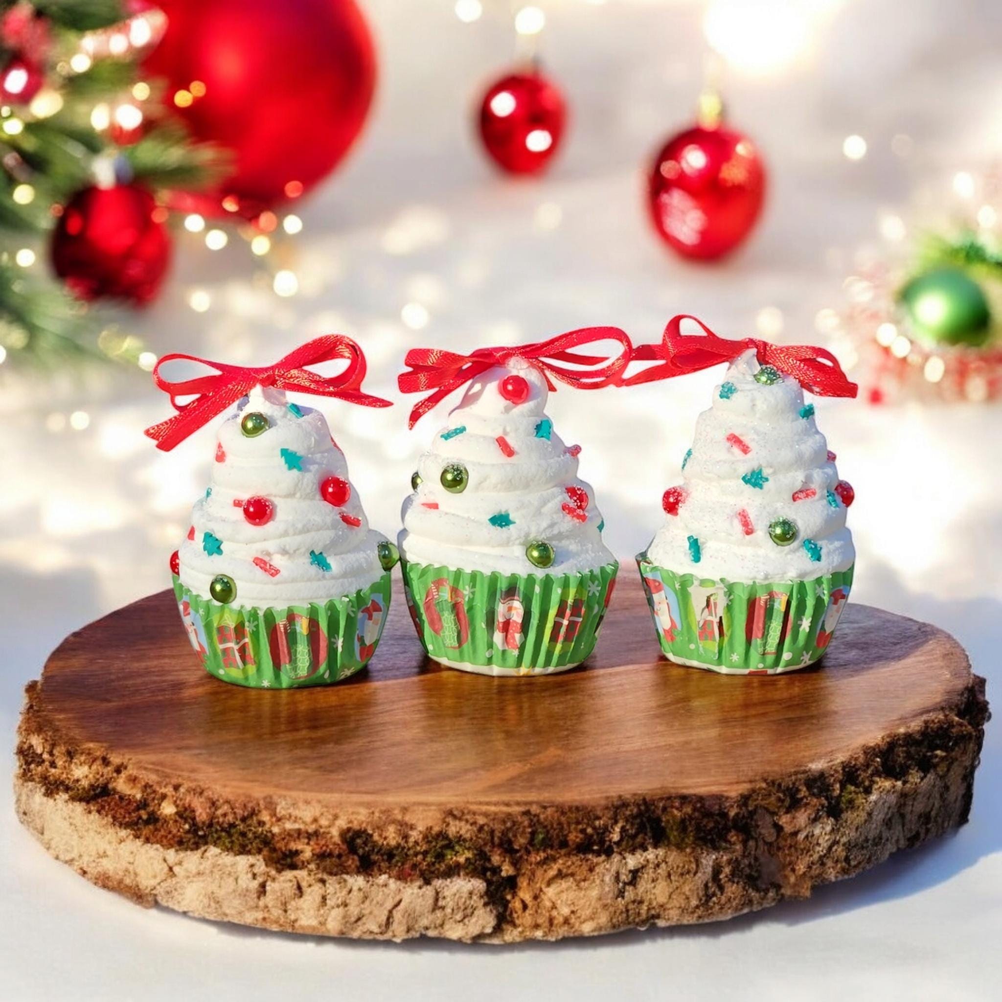 Mini Christmas Tree Faux Cupcakes: Holiday Tier Tray Decor, Set of 3 - Etsy