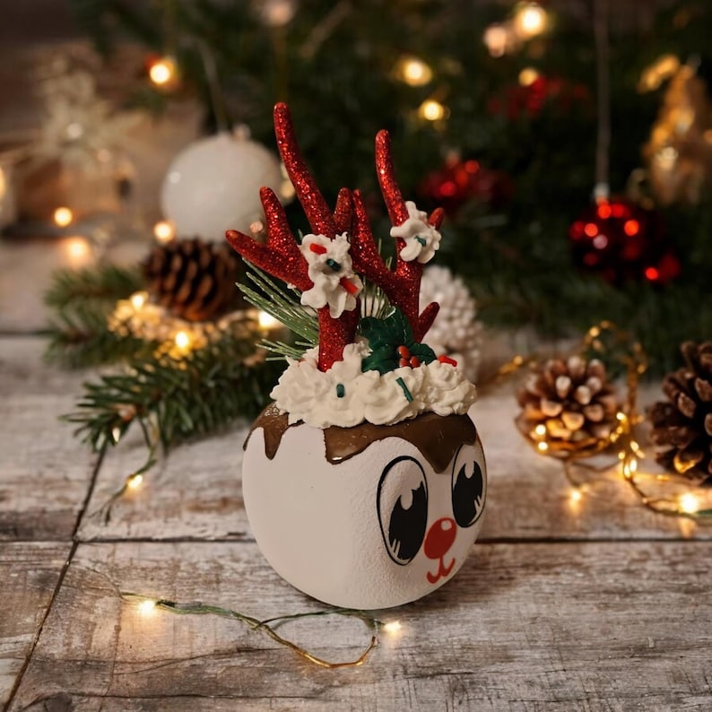 Christmas Reindeer Marshmallow Buddy | Faux Snow Holiday Decor - Etsy