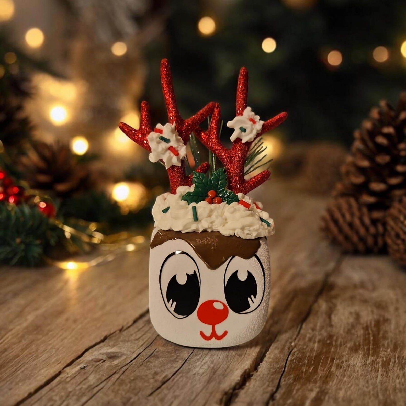 Christmas Reindeer Marshmallow Buddy | Faux Snow Holiday Decor - Etsy