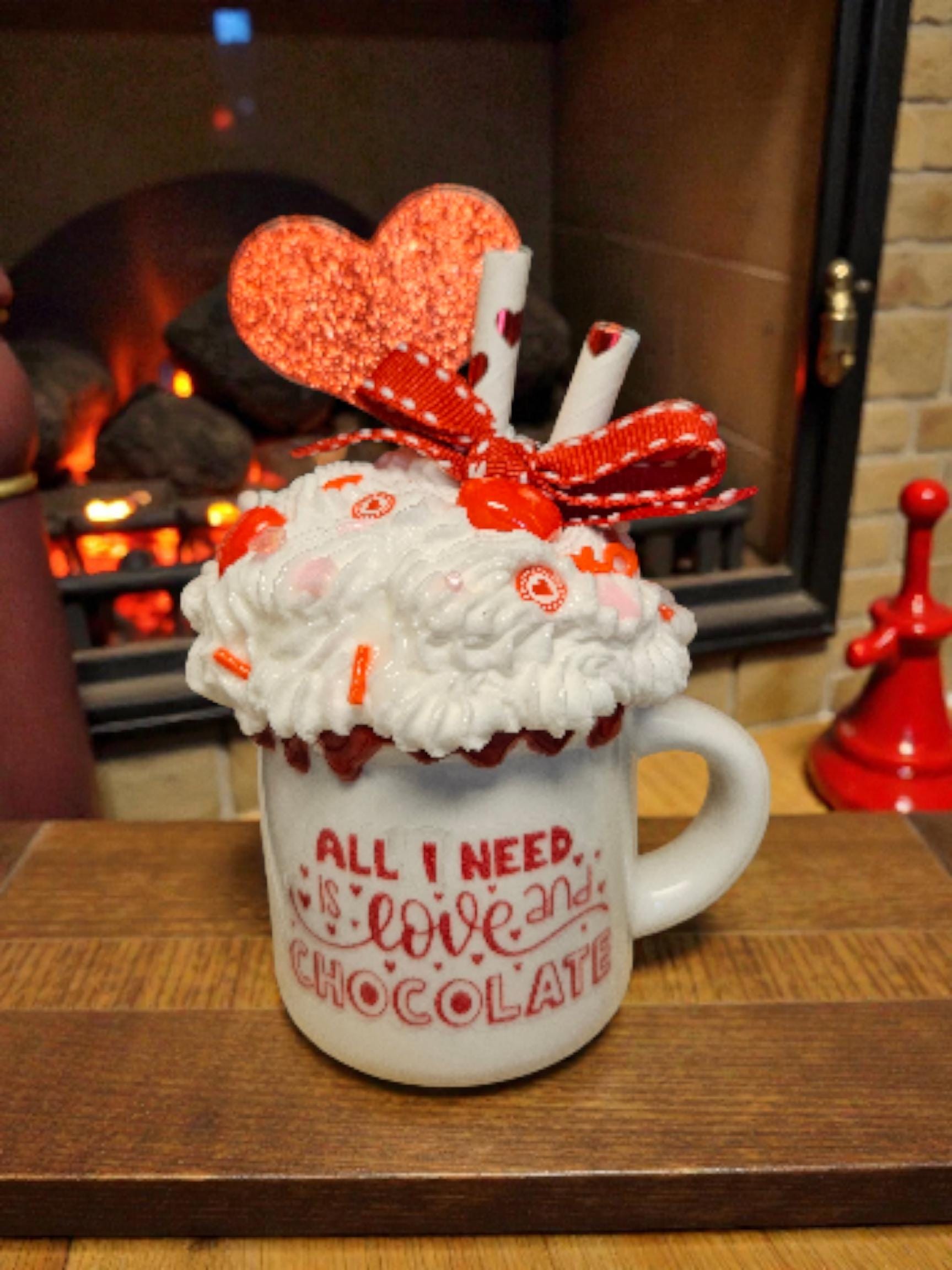 Valentine Hot Cocoa Mini Mug Decor, Faux Whipped Cream, Chocolate Lover ...
