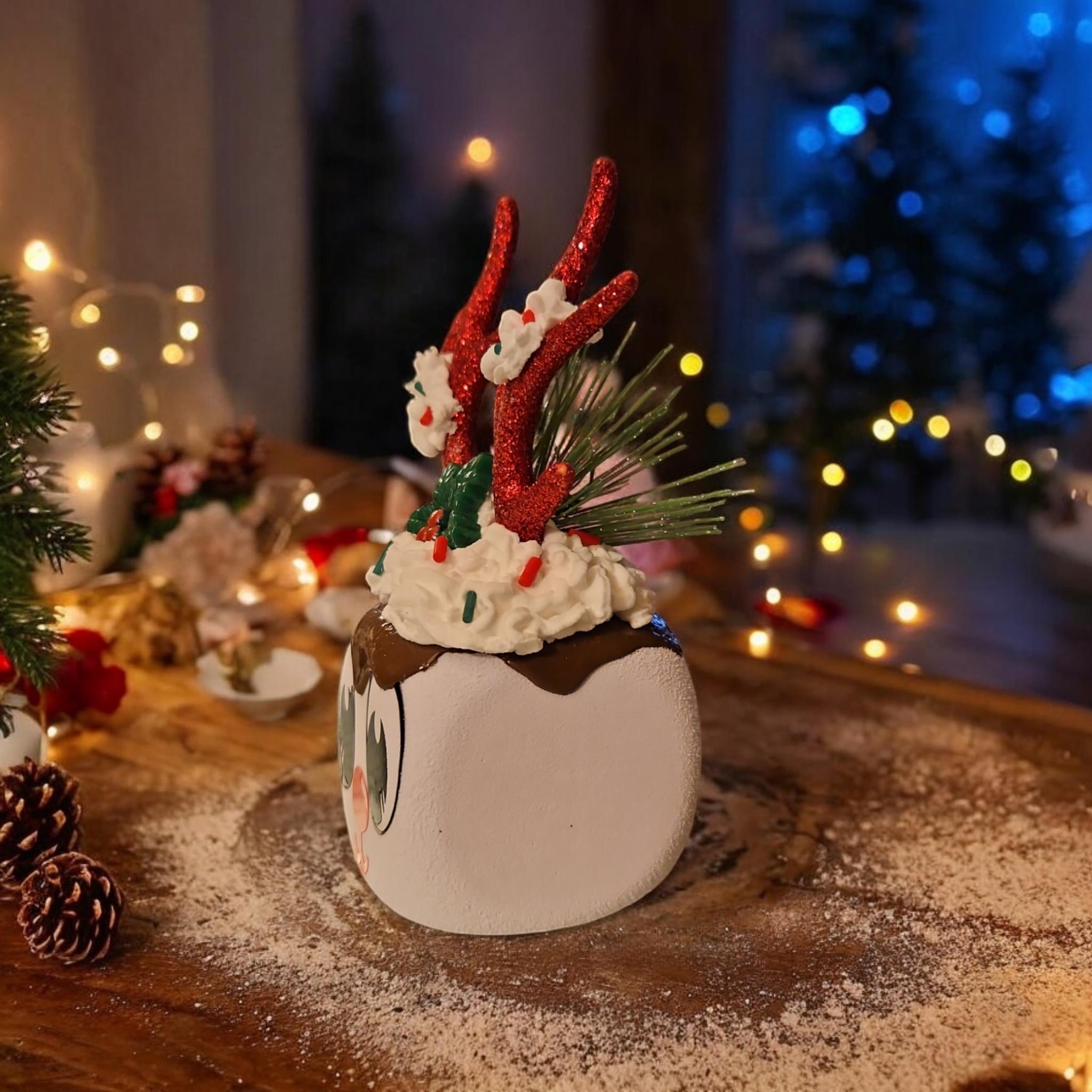 Christmas Reindeer Marshmallow Buddy | Faux Snow Holiday Decor - Etsy