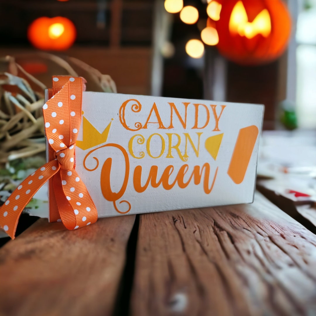 Candy Corn Queen Wooden Sign, Rustic Halloween Tiered Tray Decor - Etsy