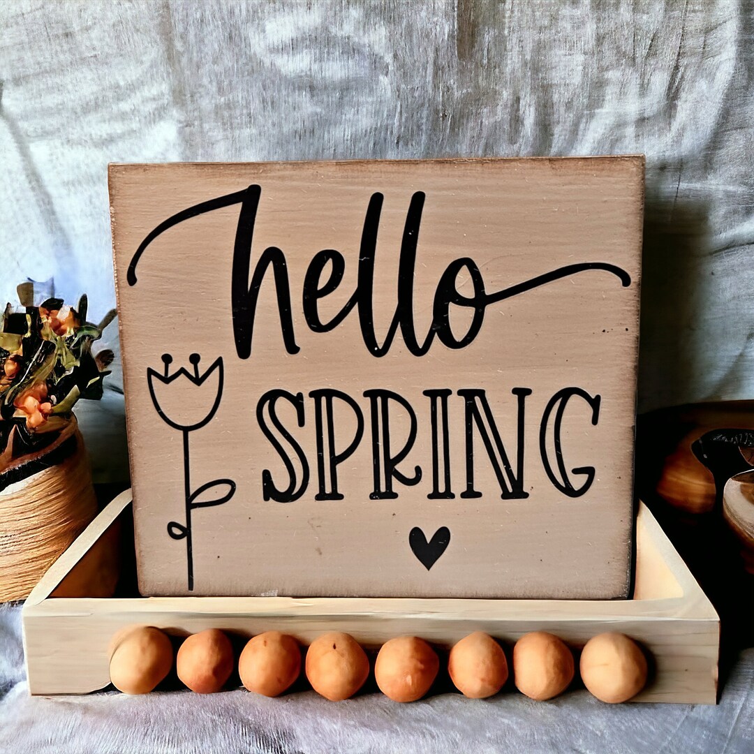 Wooden Hello Spring Tiered Tray Sign, Farmhouse Decor, Spring Tier Tray ...