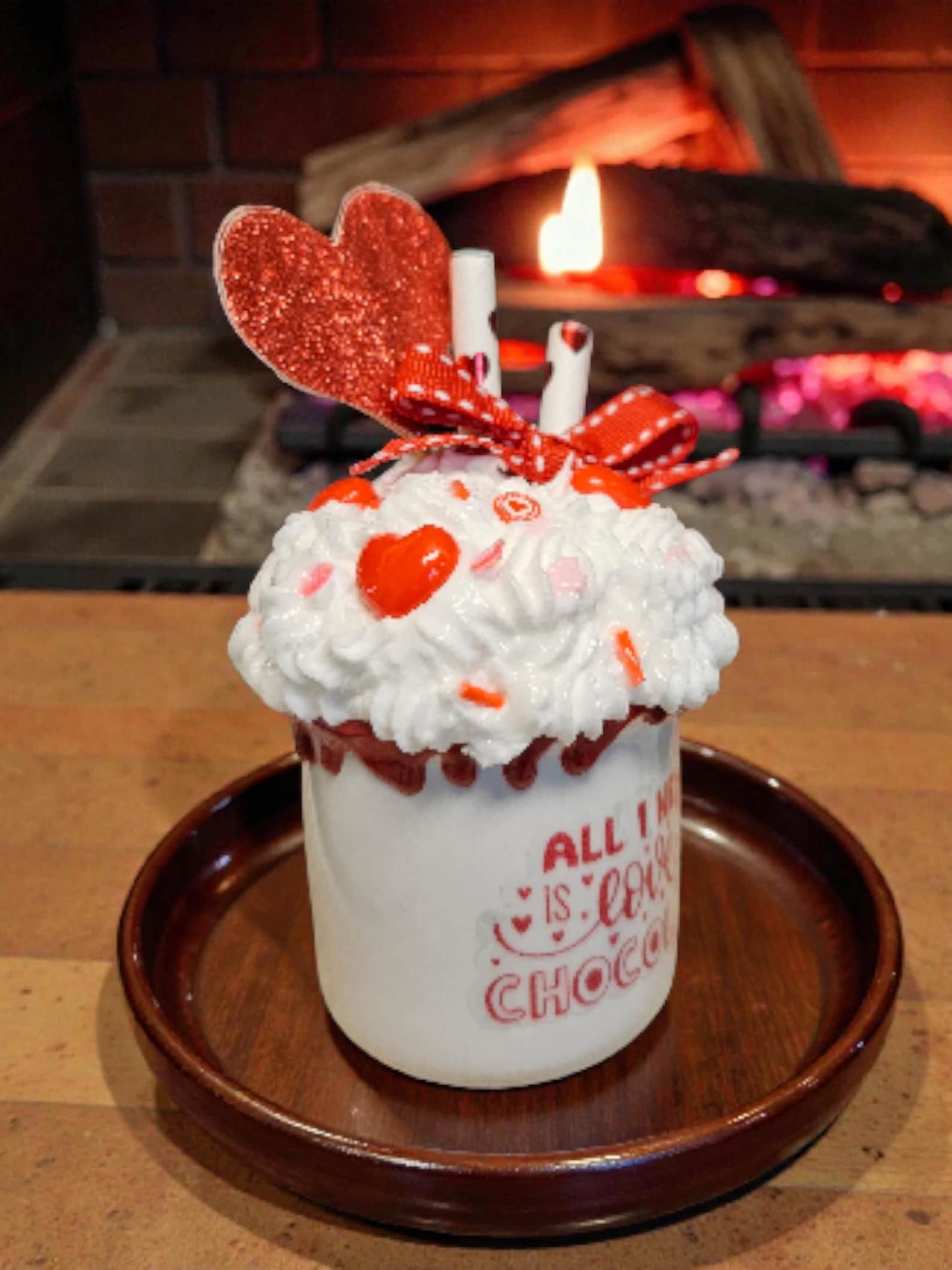 Valentine Hot Cocoa Mini Mug Decor, Faux Whipped Cream, Chocolate Lover ...