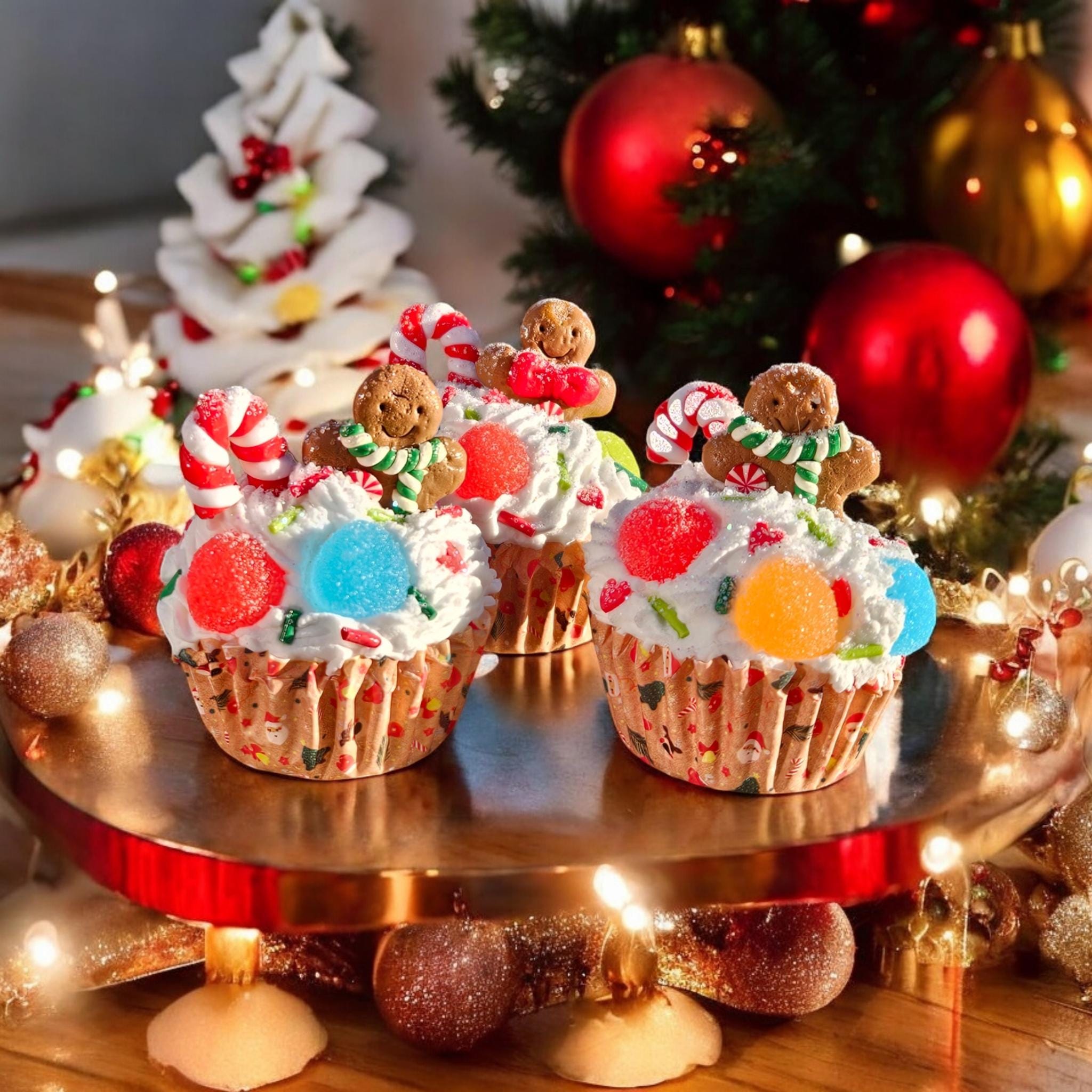 Mini Gingerbread Cupcake Set: Christmas Tier Tray Decor - Etsy