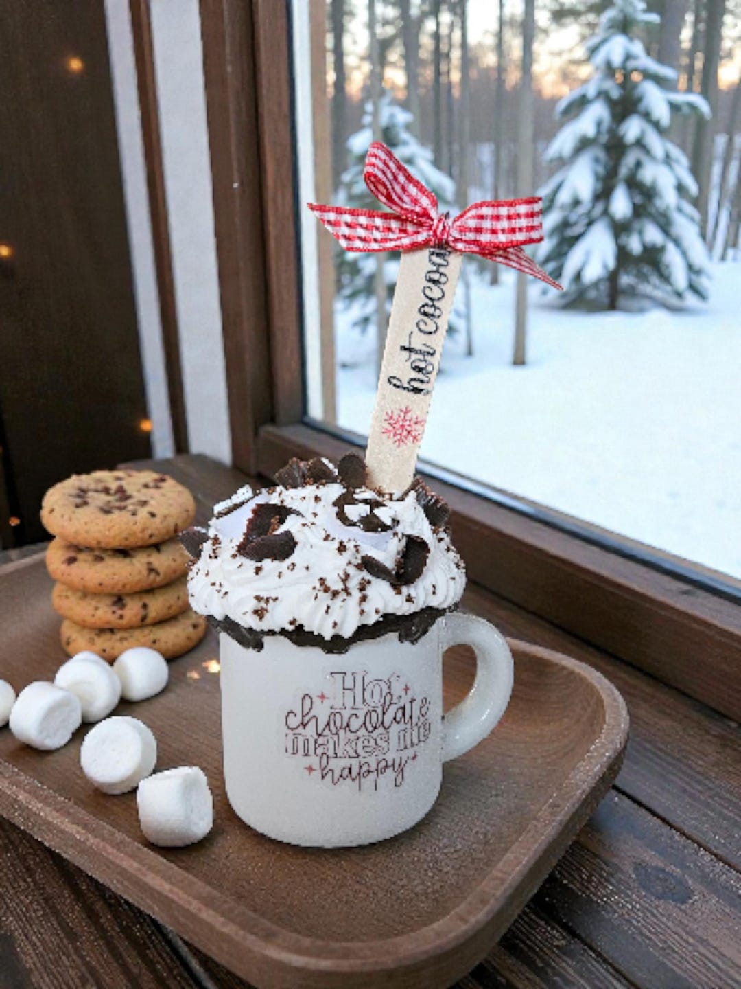 Mini Hot Chocolate Mug Decor, Faux Whipped Cocoa, Tiered Tray, Coffee ...