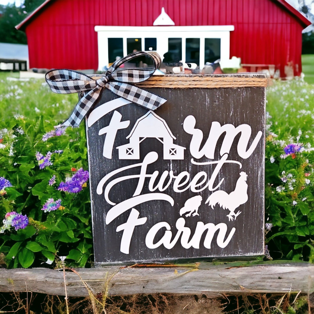 Farm Sweet Farm Wooden Sign: Rustic Farmhouse Tiered Tray Decor - Etsy