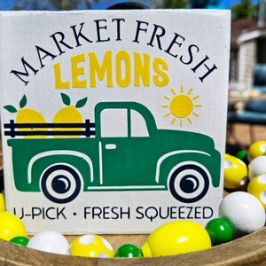 Wooden Market Fresh Lemon Sign for Tiered Tray, Lemon Farm Truck Sign ...