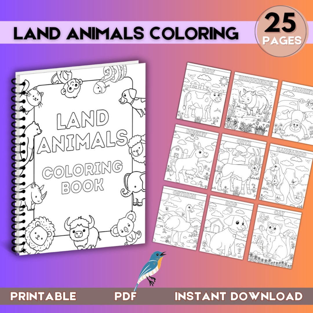 Kids Coloring Pages Land Animals / PDF / Printable / 25 Pages / Fun ...