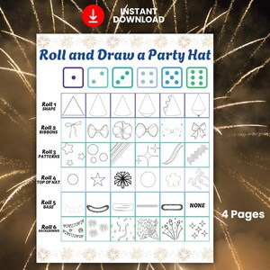 Roll and Draw a Party Hat Printable / Draw a New Year Party Hat / New ...