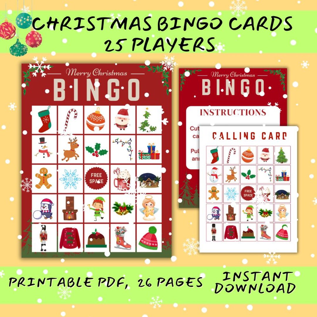 Christmas Bingo Cards / Printable / 26 Pages / 25 Players / Christmas ...