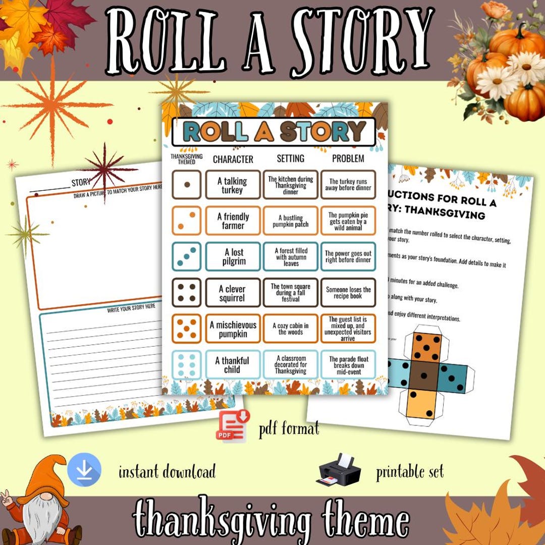 Roll a Story Thanksgiving Theme Printable / 5 Pages / Dice Games for ...