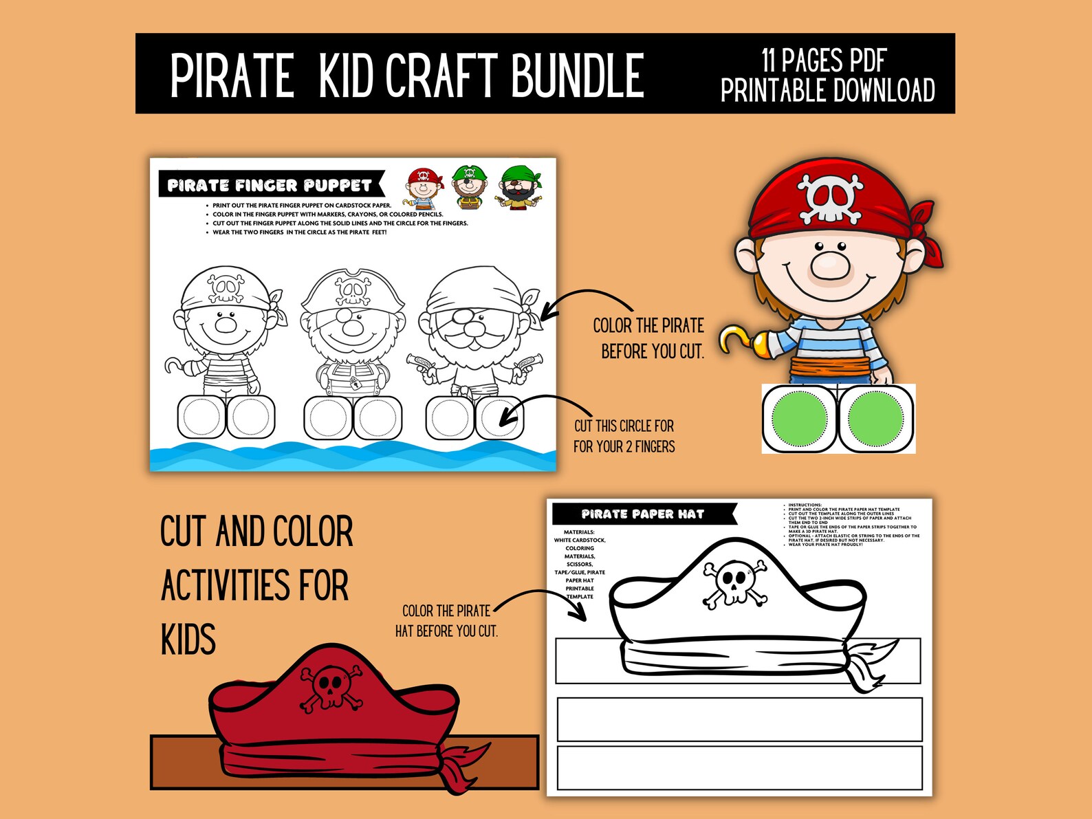 Printable Craft for Kids / Pirate Kid Craft Bundle / Activity Sheets ...
