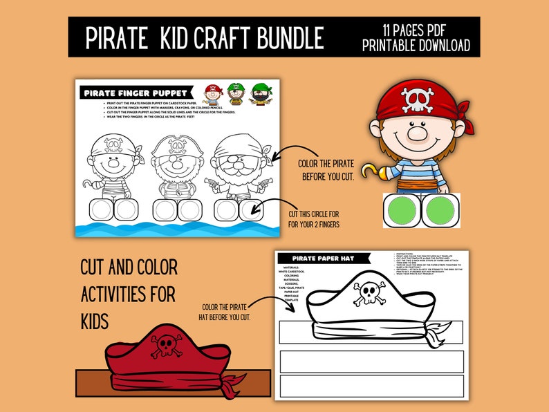 Printable Craft for Kids / Pirate Kid Craft Bundle / Activity Sheets ...