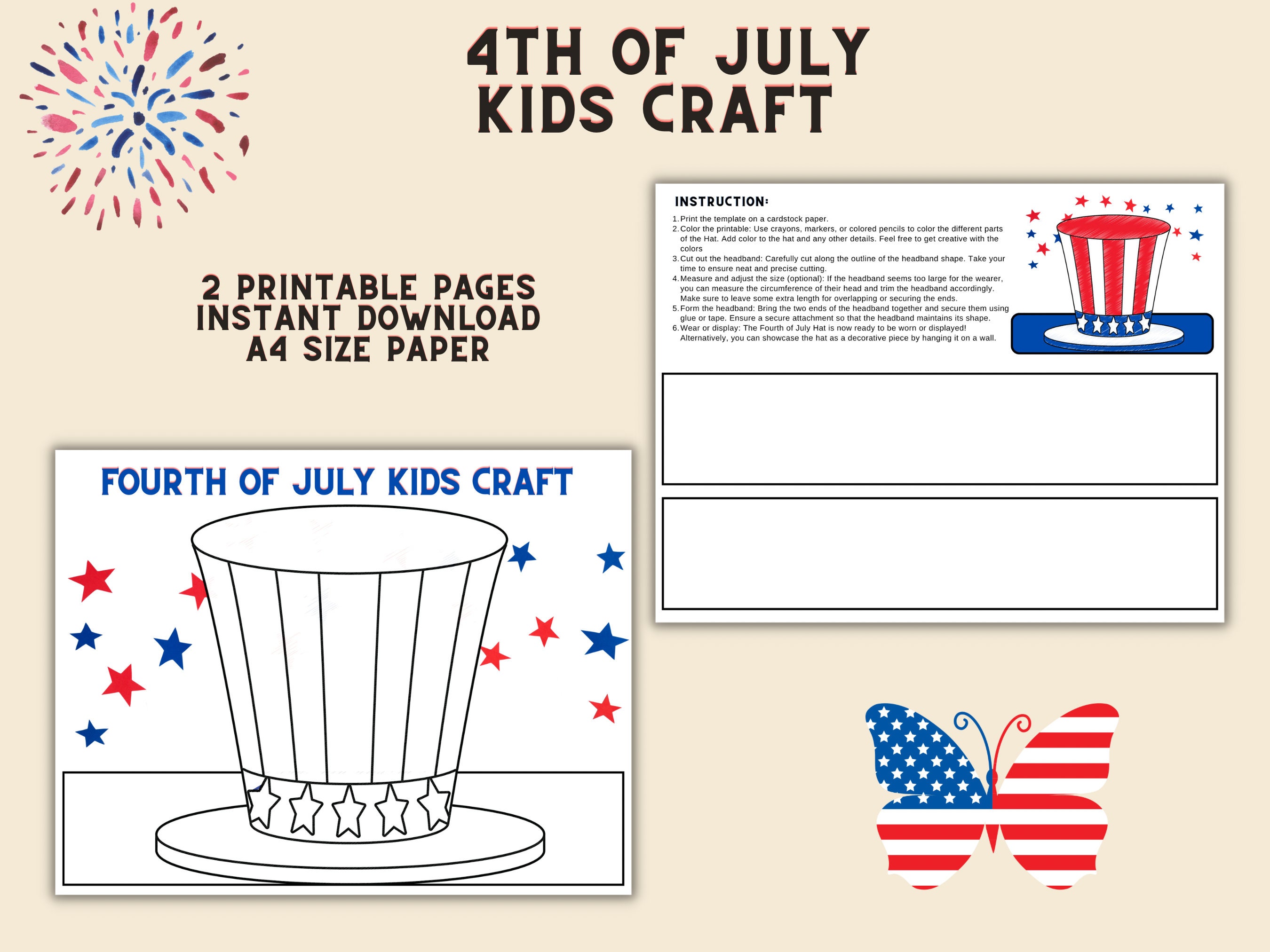 4th of July Kids Craft / 4th of July Hat / PDF / Instant Download ...