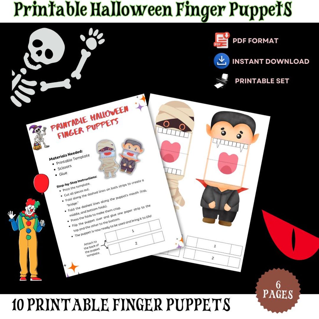 Halloween Finger Puppets Printable / 6 Pages / Paper Kids Craft ...