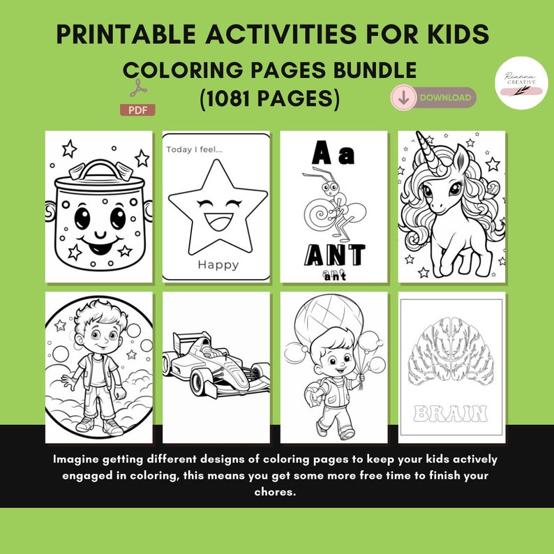 Coloring Pages for Kids Printable Bundle, 1081 Pages, Coloring Sheets ...