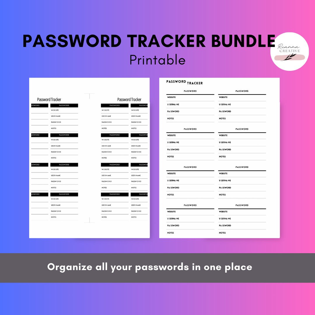 Password Tracker Printable / Bundle / PDF / Instant Download/ - Etsy
