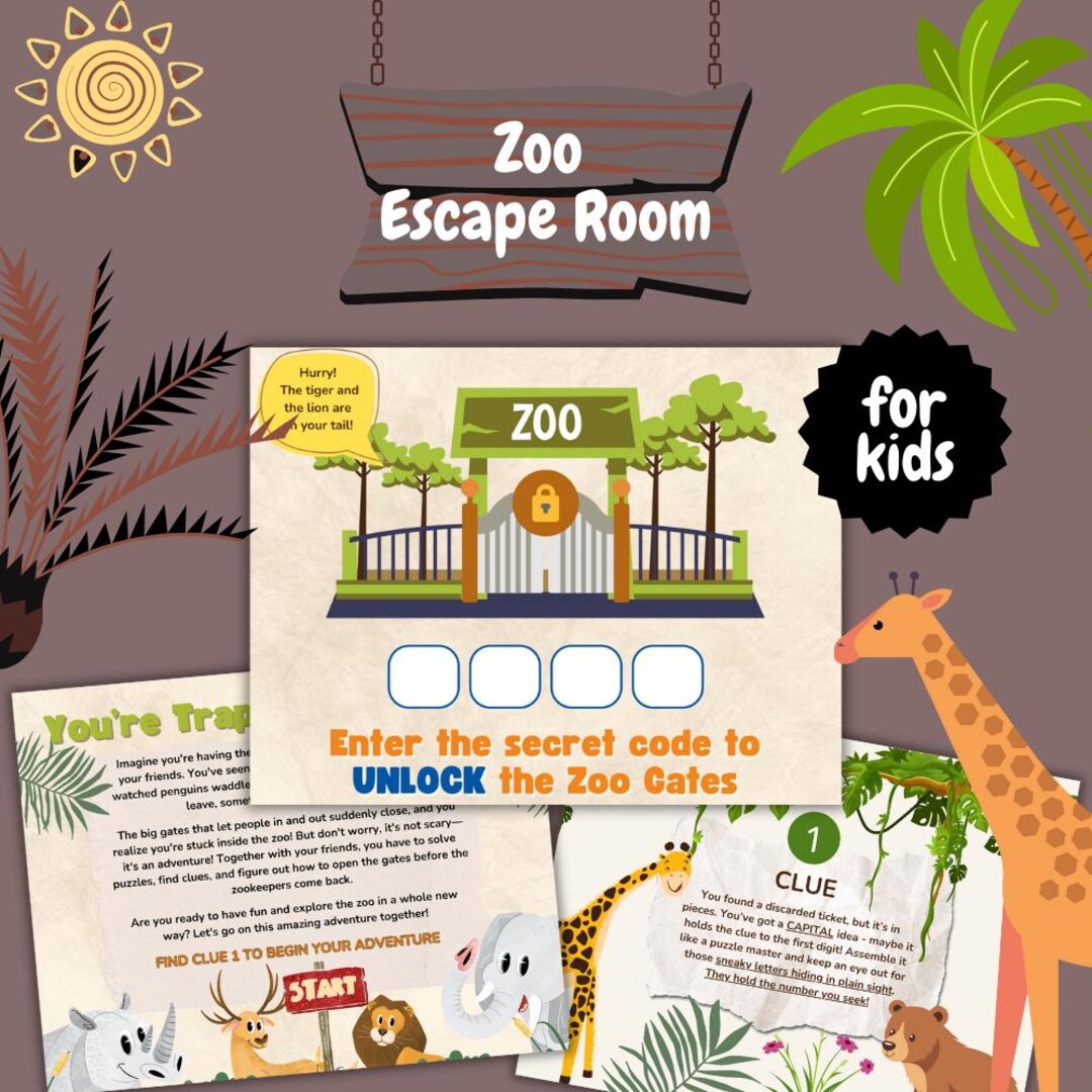 Zoo Escape Room for Kids Printable / 21 PDF Seiten / Abenteuer für zu ...