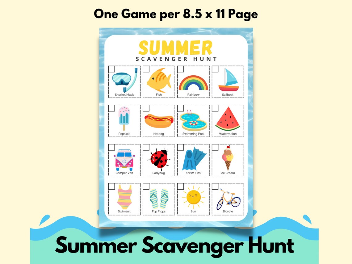 Summer Scavenger Hunt for Kids / Printable Games for Kids / PDF ...