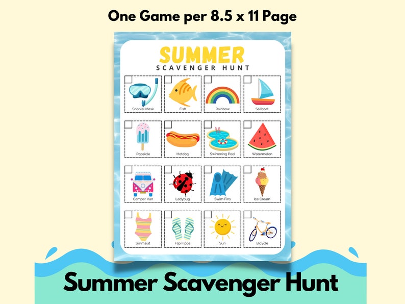 Summer Scavenger Hunt for Kids / Printable Games for Kids / PDF ...