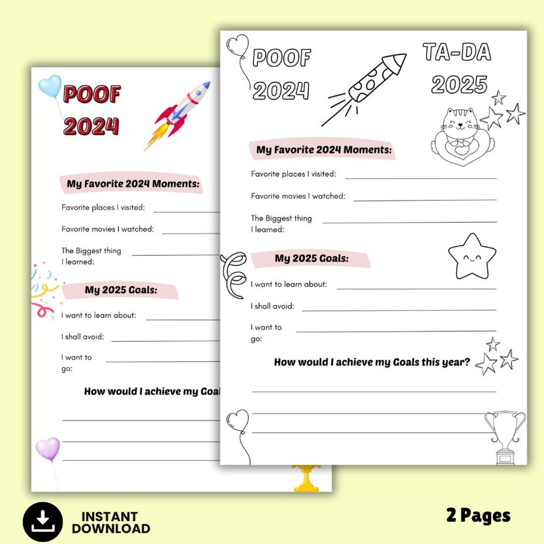 New Year Resolution Coloring Printable for Kids / Goal Setting for Kids ...