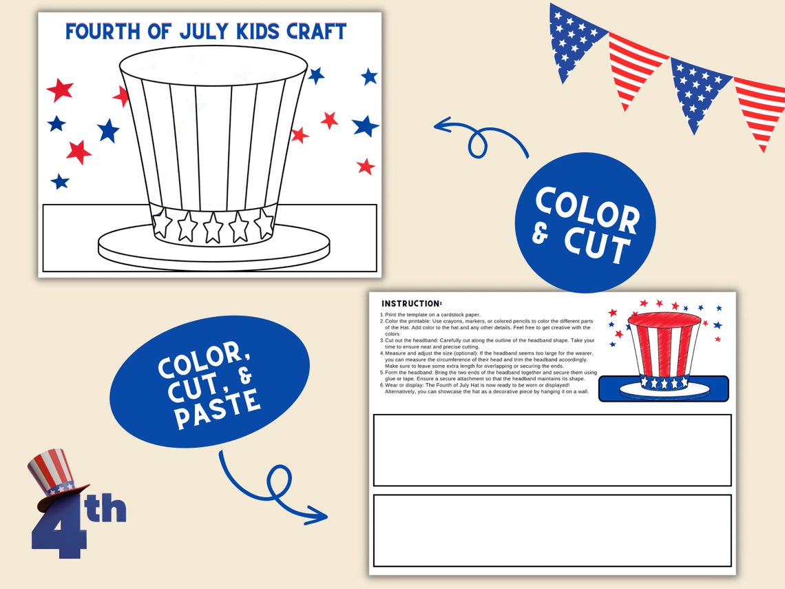 4th of July Kids Craft / 4th of July Hat / PDF / Instant Download ...