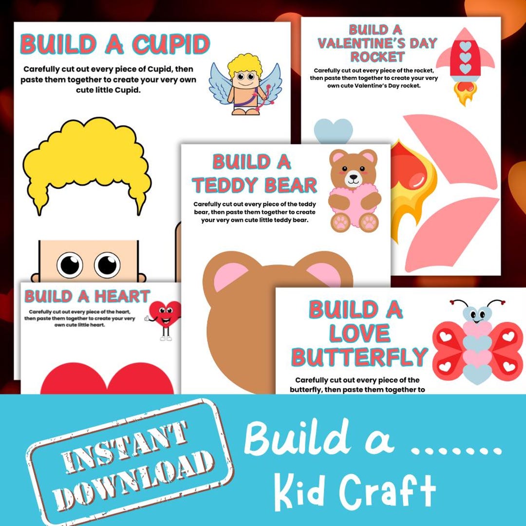 Valentine Kid Crafts / Printable Bundle / Build a Cupid / Build a Heart ...