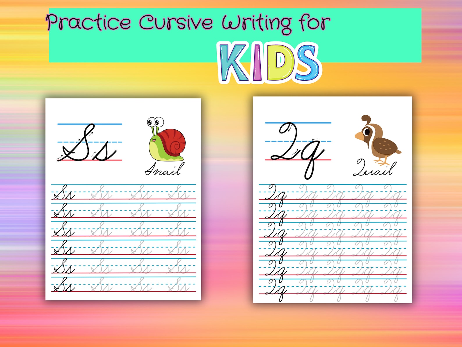 Practice Cursive Writing for Kids / Printable/ 27 Pages / PDF / Kids ...