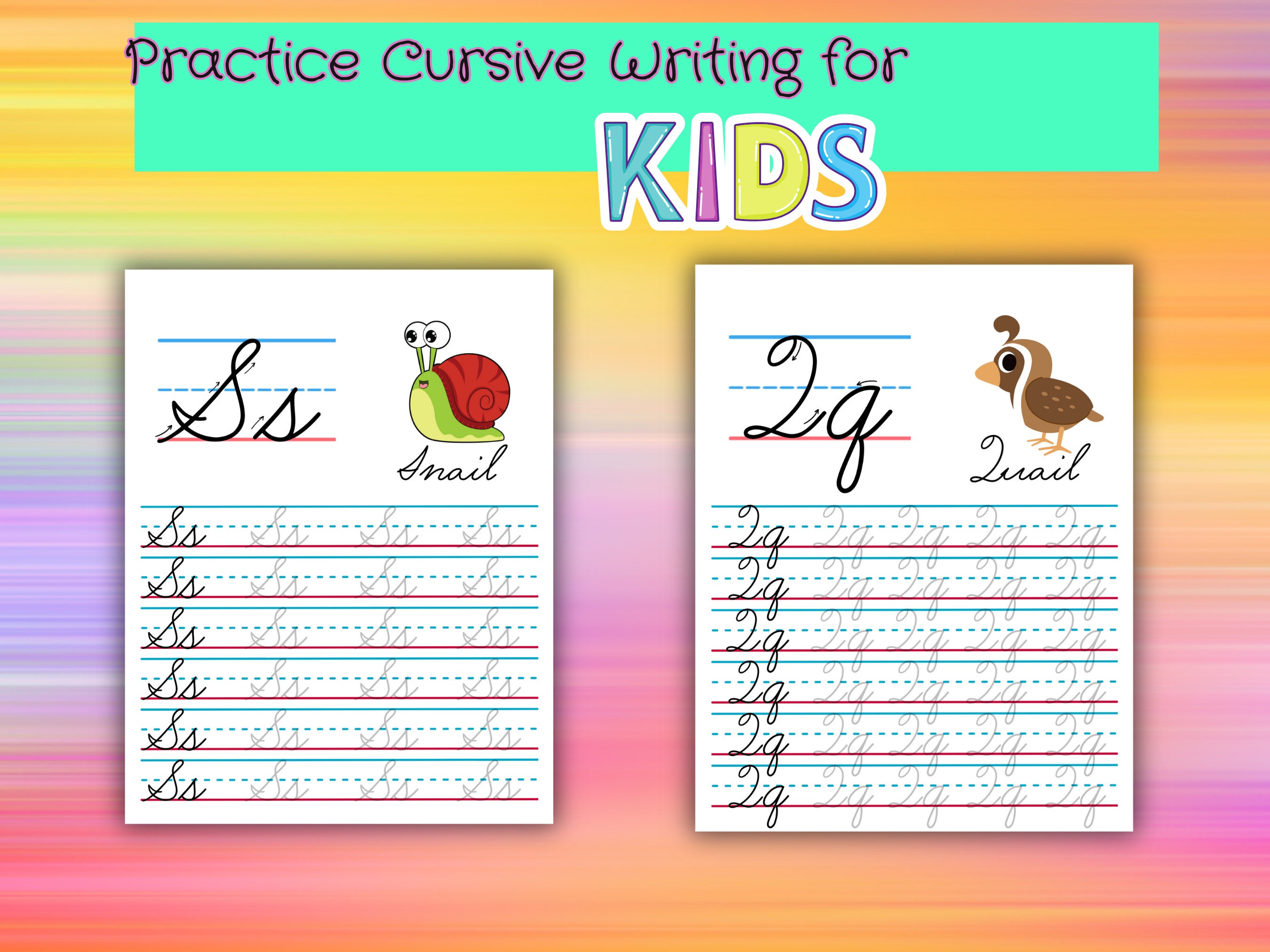 Practice Cursive Writing for Kids / Printable/ 27 Pages / PDF / Kids ...