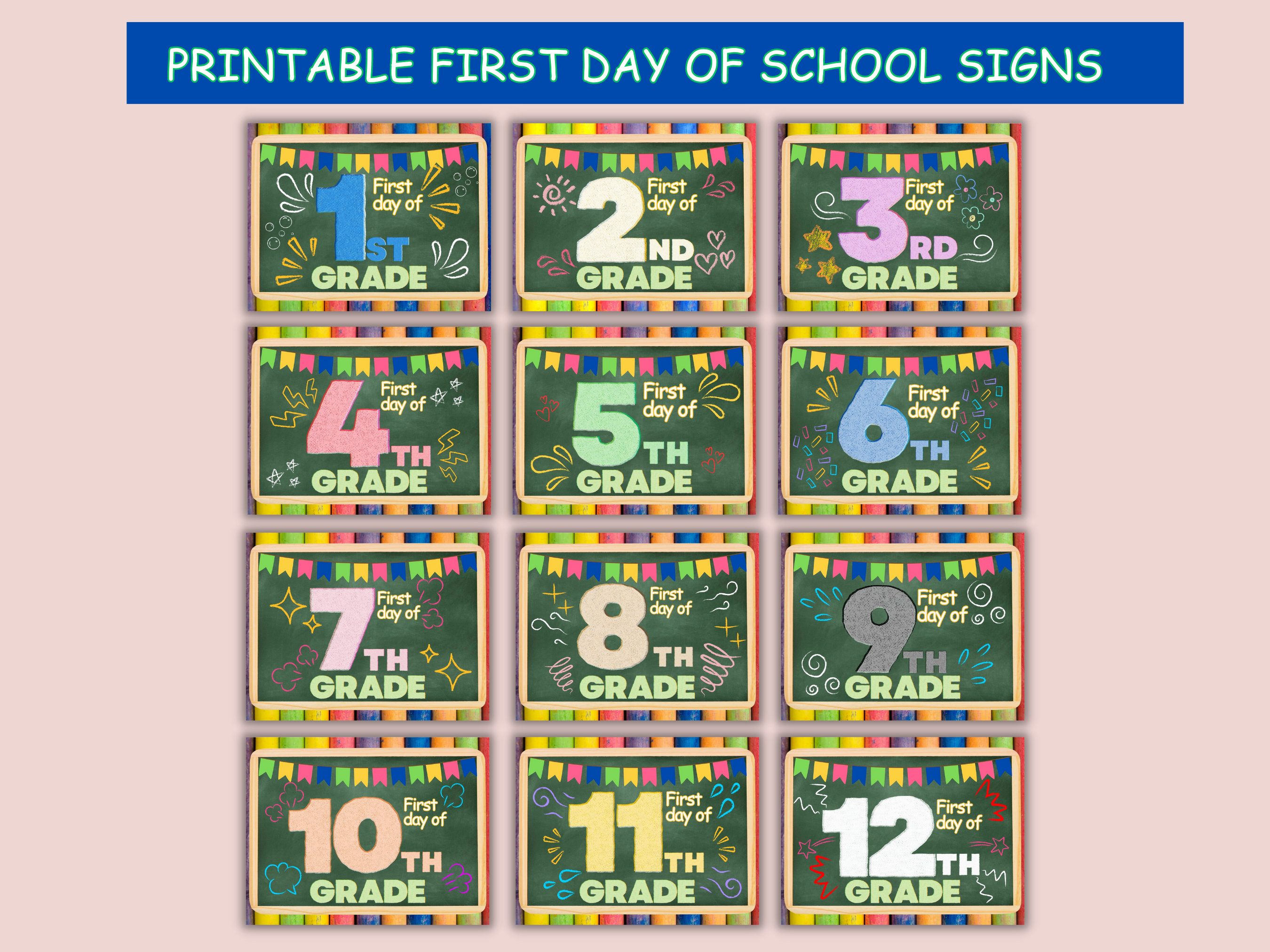 First Day of School Printable Signs / Grades 1-12 / PDF / Instant ...