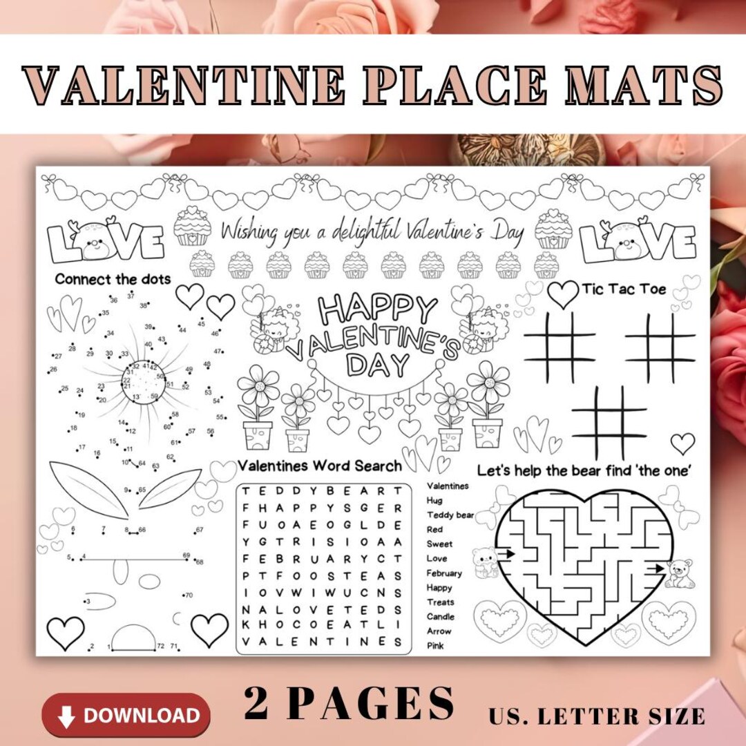 Valentine Activity Placemats Printable / Valentine Placemats ...