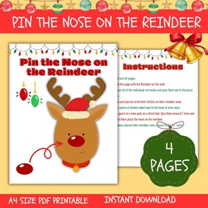 Pin the Nose on the Reindeer Printable / Christmas Game / 4 Pages / Pin ...