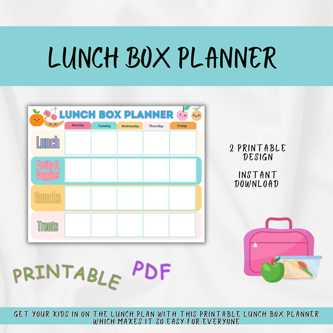 Lunch Box Planner Printable / 2 Pages / Back to School Lunch Box ...